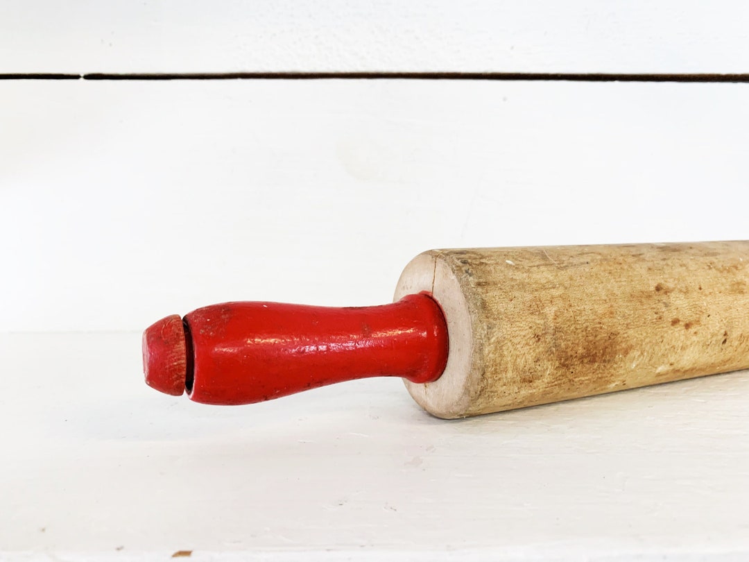 Classic Wooden Rolling Pin Red Handle Rolling Pin Farmhouse Kitchen ...