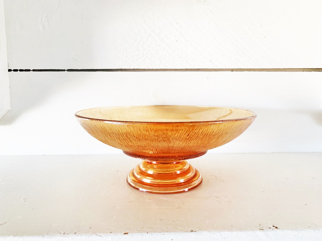 Marigold Stretch Glass Bowl Vintage Orange Iridescent Shallow Wide ...