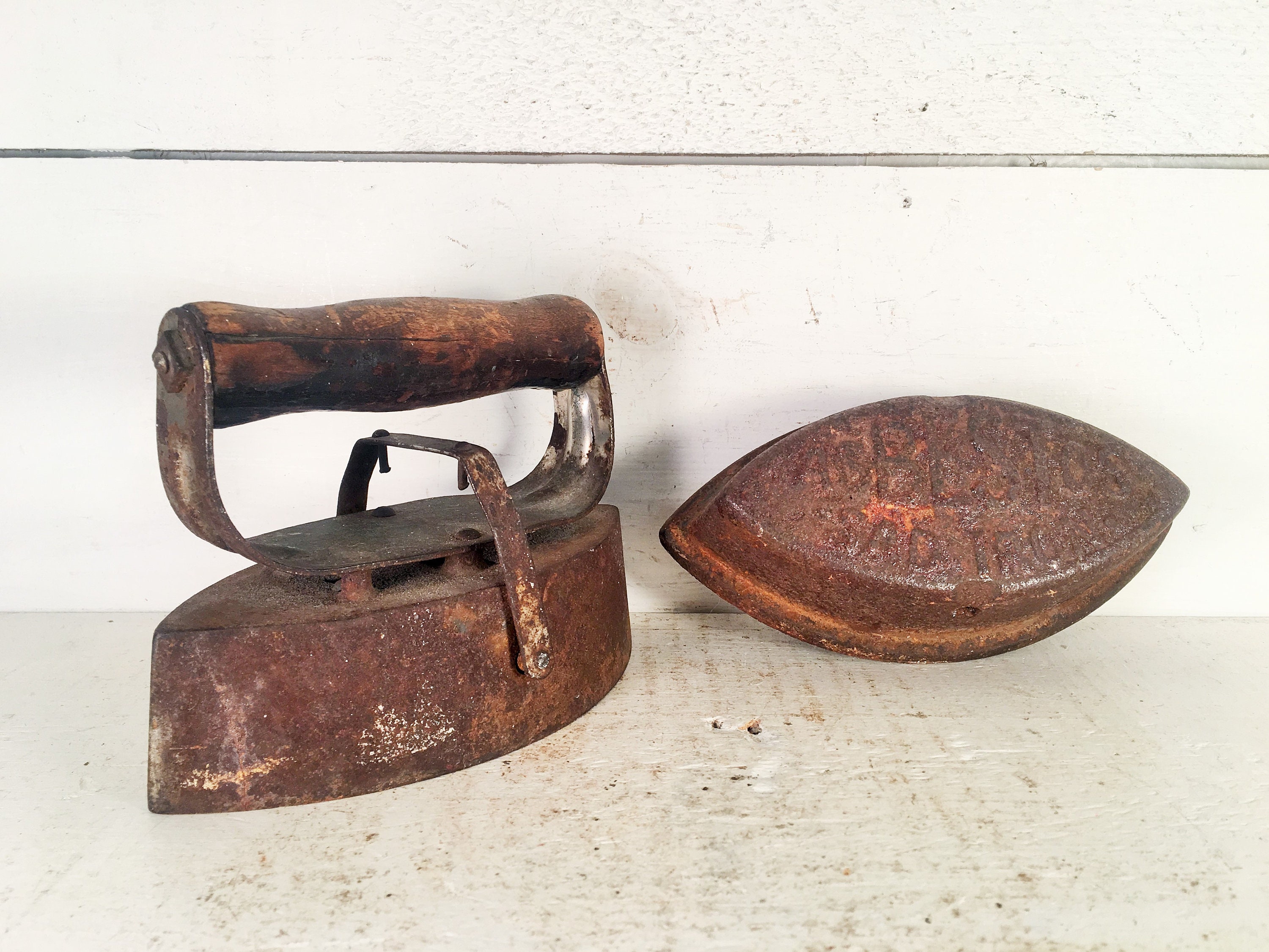Rustic Antique Wooden and Cast Iron Hand Iron/farmhouse - Etsy