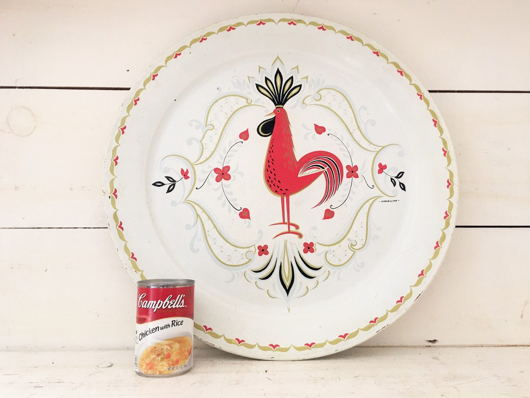 Very Large Vintage Metal Red Rooster Platter/farmhouse Kitchen ...