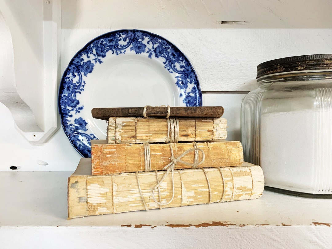 Antique Unbound Jute Wrapped Neutral Monochromatic Book Bundle Staging ...