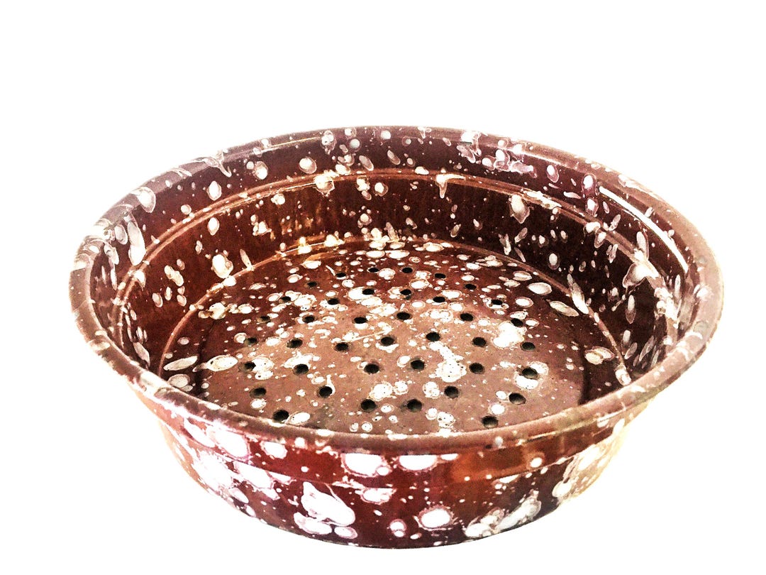 Brown and Gray Speckled Enamelware Steamer Insert Enamelware Colander ...