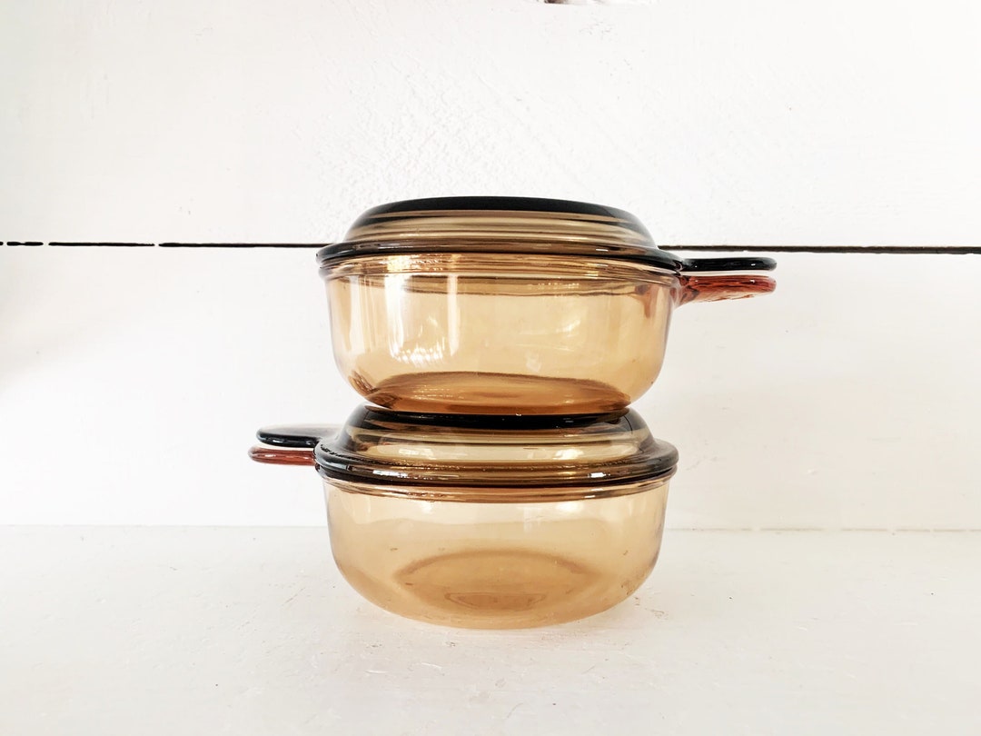 Pair of Vintage Corning Ware Visions Amber Grab-it Bowls With Matching ...