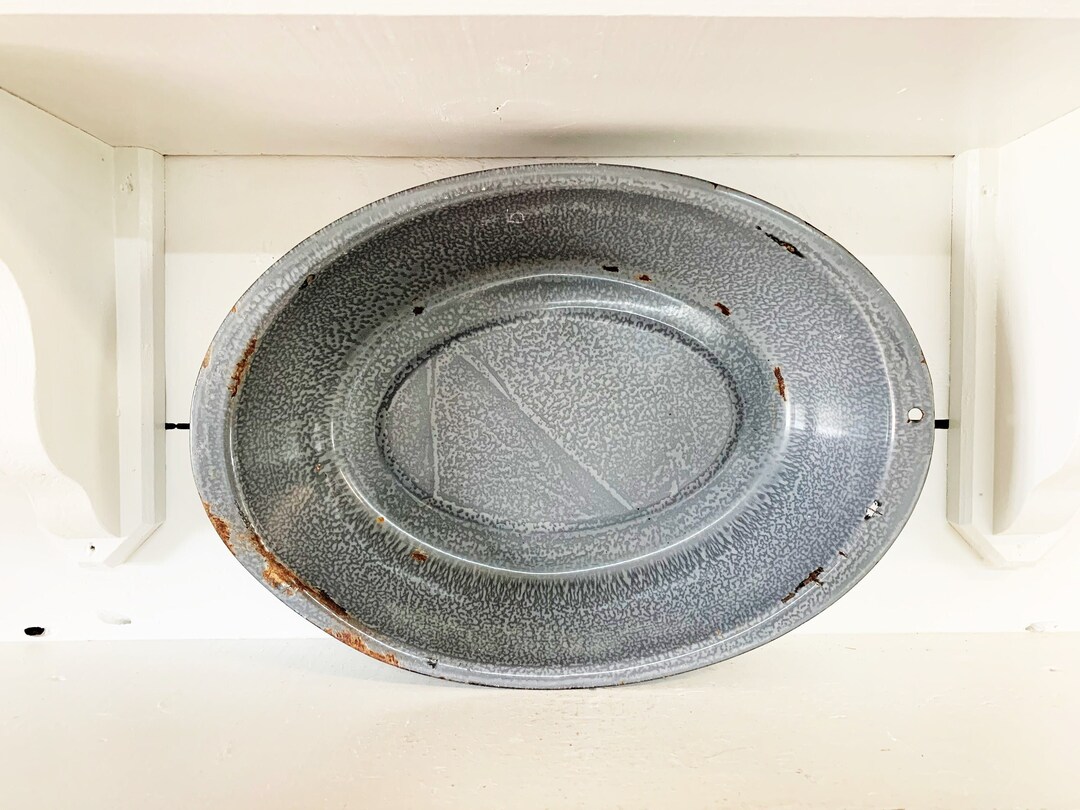 Large Rustic Oval Graniteware Basin/wash Bucket/farm Kitchen - Etsy