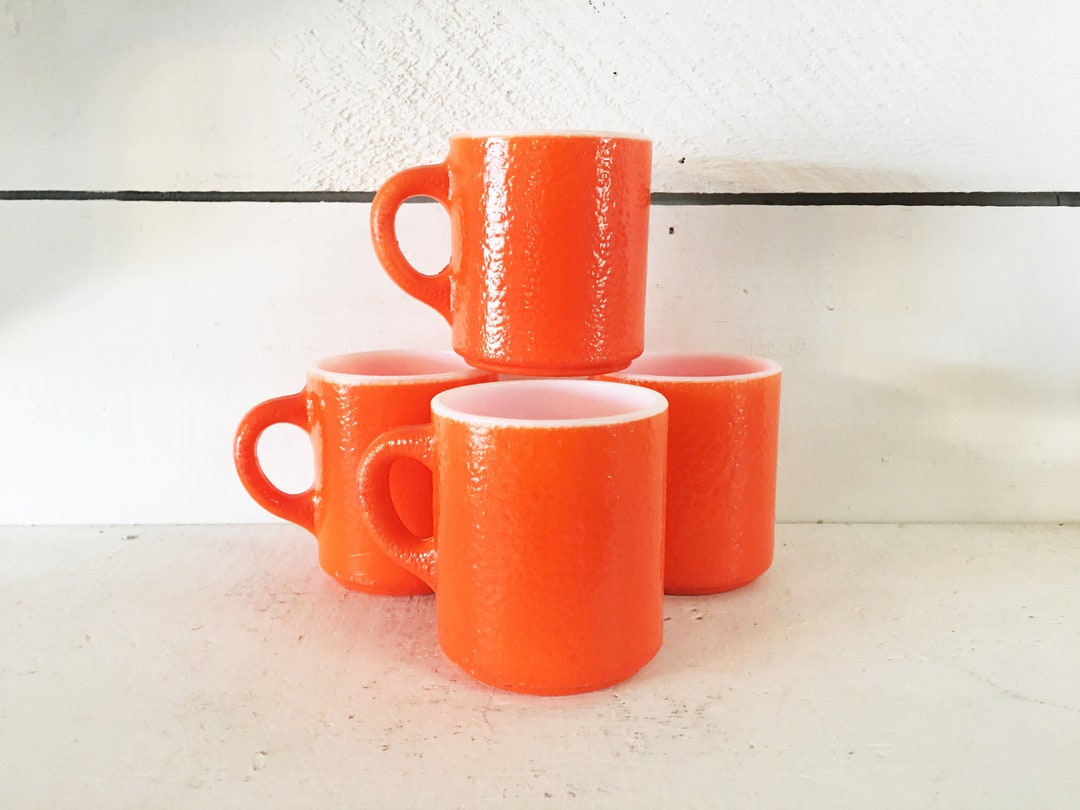 Vintage Set of 4 Hazel Atlas Orange Peel Milk Glass Mugs/orange Glass ...