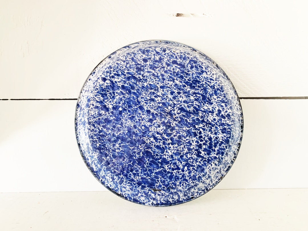 Rustic Shallow 10" Enamelware Inset Plate Pie Pan With Royal Blue ...