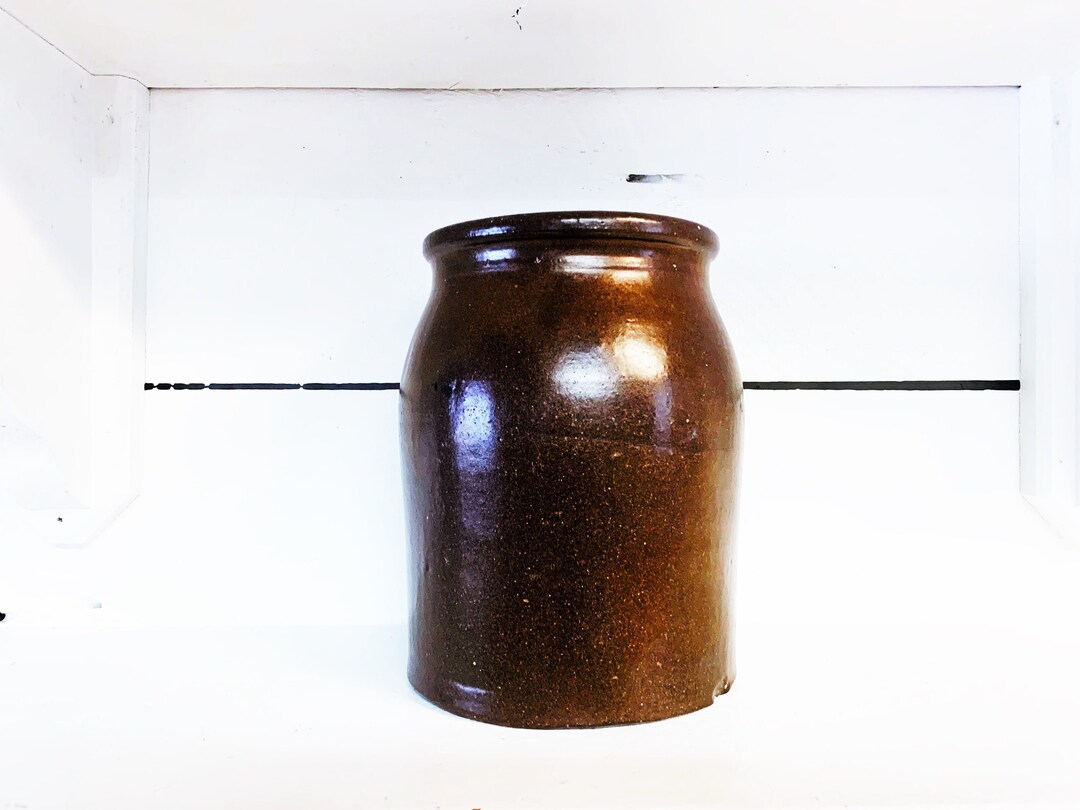 Antique Brown Stoneware Crock Open Crock Primitive Kitchen Stoneware ...