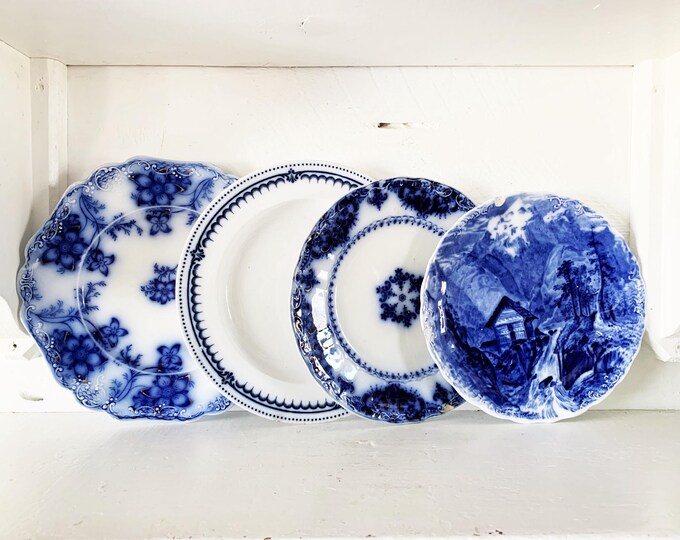 Chippy Mismatched Set of 4 Flo Blue Dinner Plates Collectible Craft Use ...