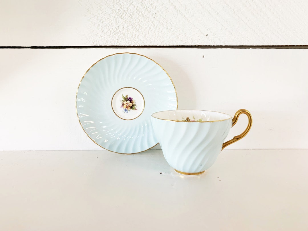 Vintage Soft Pastel Blue EB Foley Floral Swirl Teacup and - Etsy