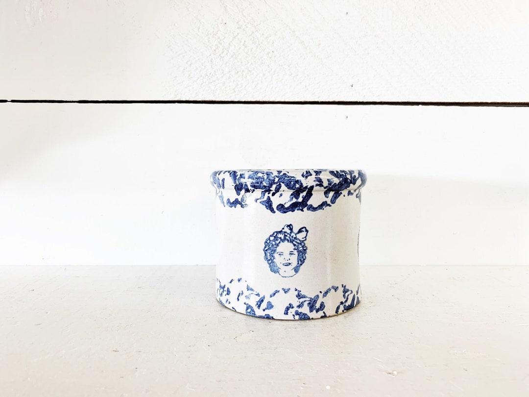 Small Vintage Shirley Temple Themed Spongeware Stoneware Glazed Butter ...