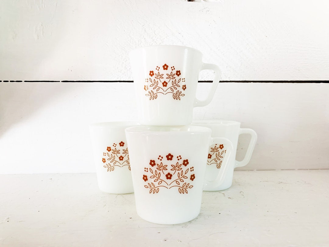 Set of 4 Vintage Pyrex Milk Glass Coffee Cups/mugs/summertime Series ...