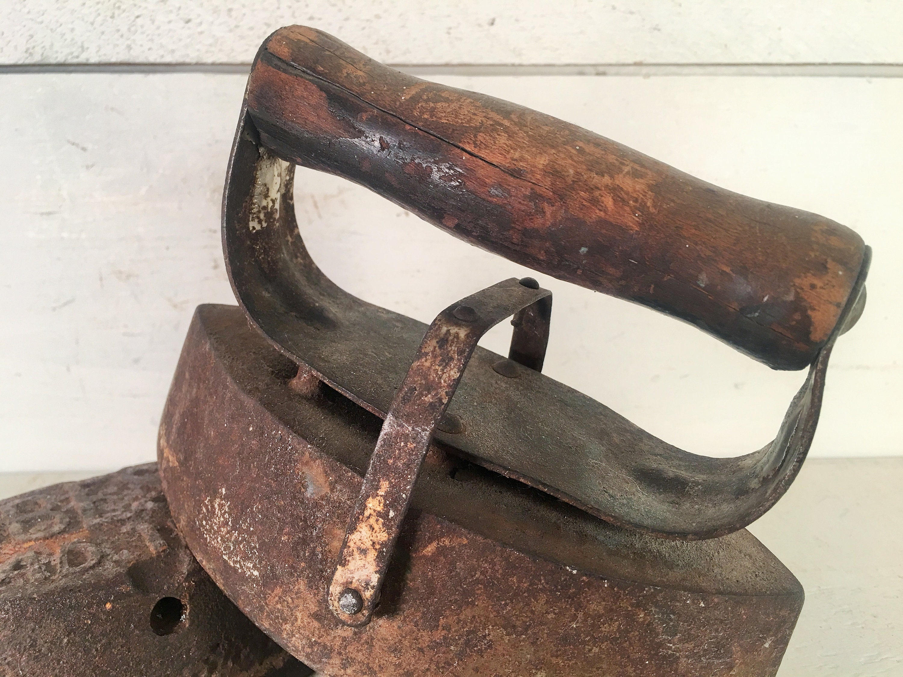 Rustic Antique Wooden and Cast Iron Hand Iron/farmhouse | Etsy