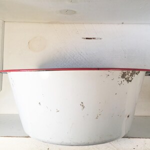 Very Large and Very Deep Rustic White and Red Trimmed Enamelware Basin ...