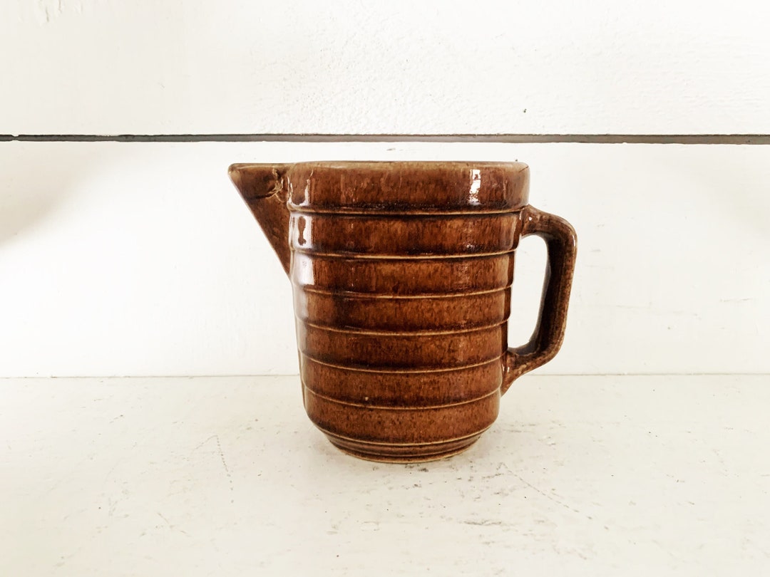 Vintage Brown Glazed Stoneware Small Unmarked Batter Pitcher/farmhouse ...