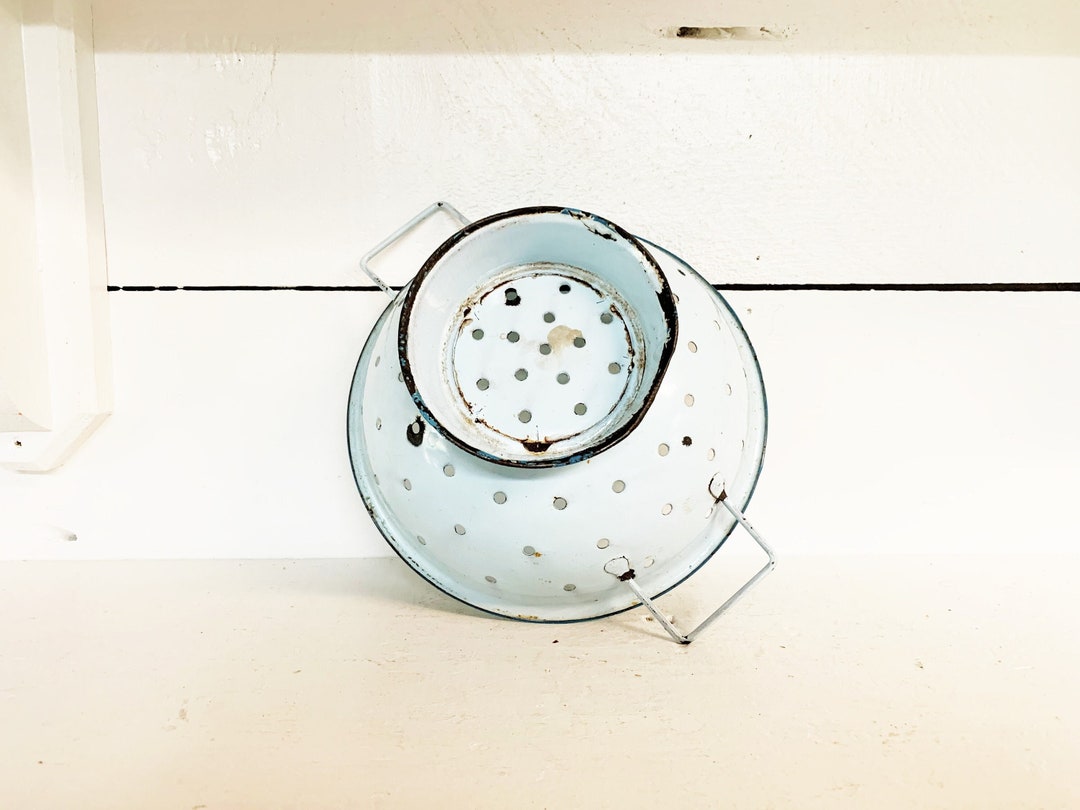 Vintage Small Rustic off White (blue Hue) and Baby Blue Trimmed ...