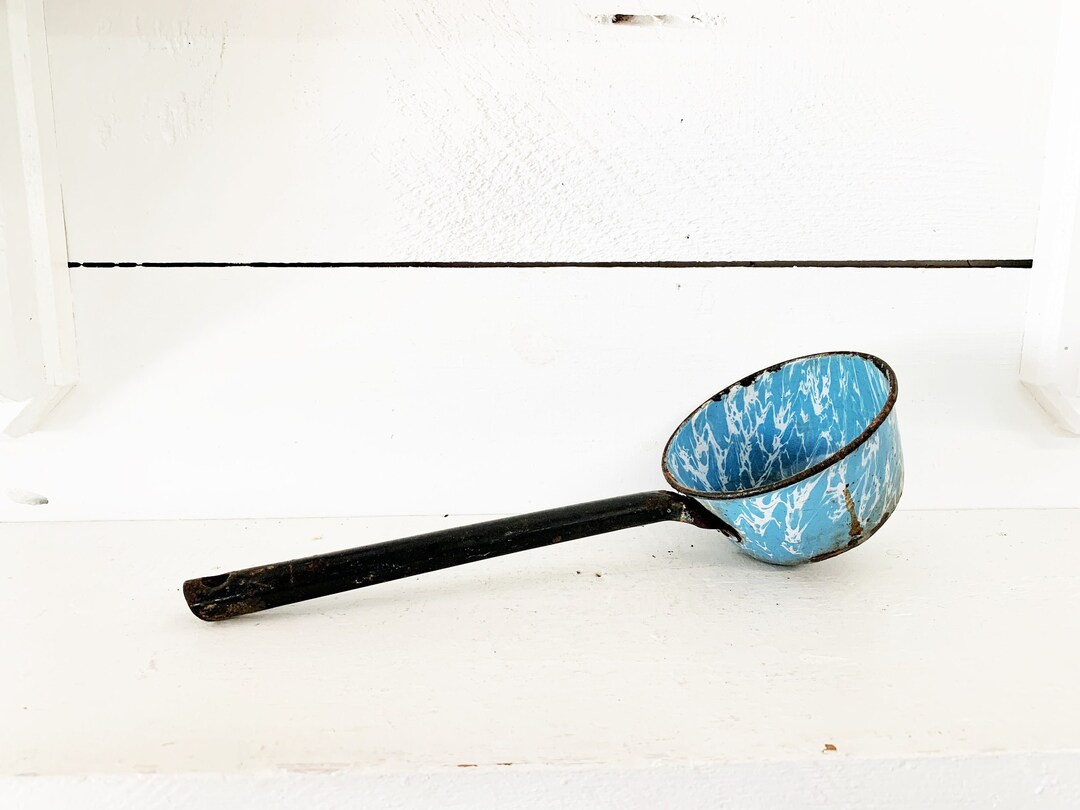 Vintage Large Rustic Blue and White Spatterware Ladle/enamelware Ladle ...