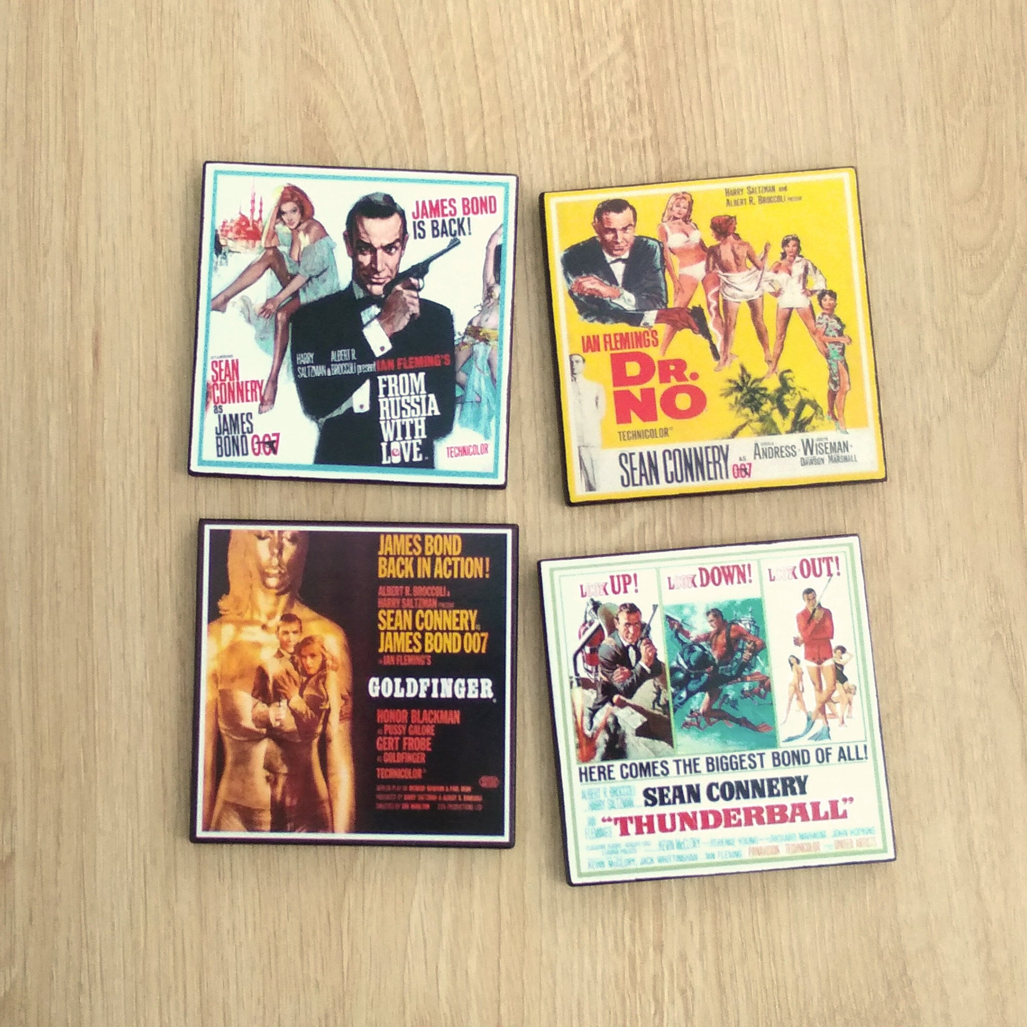James Bond Coasters Set of 4, Classic Movie Coasters, Wood Coasters ...