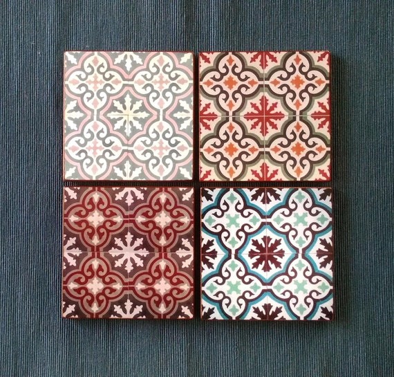 Wood Coasters Maltese Tile Print Set of 4 Pieces Birthday | Etsy