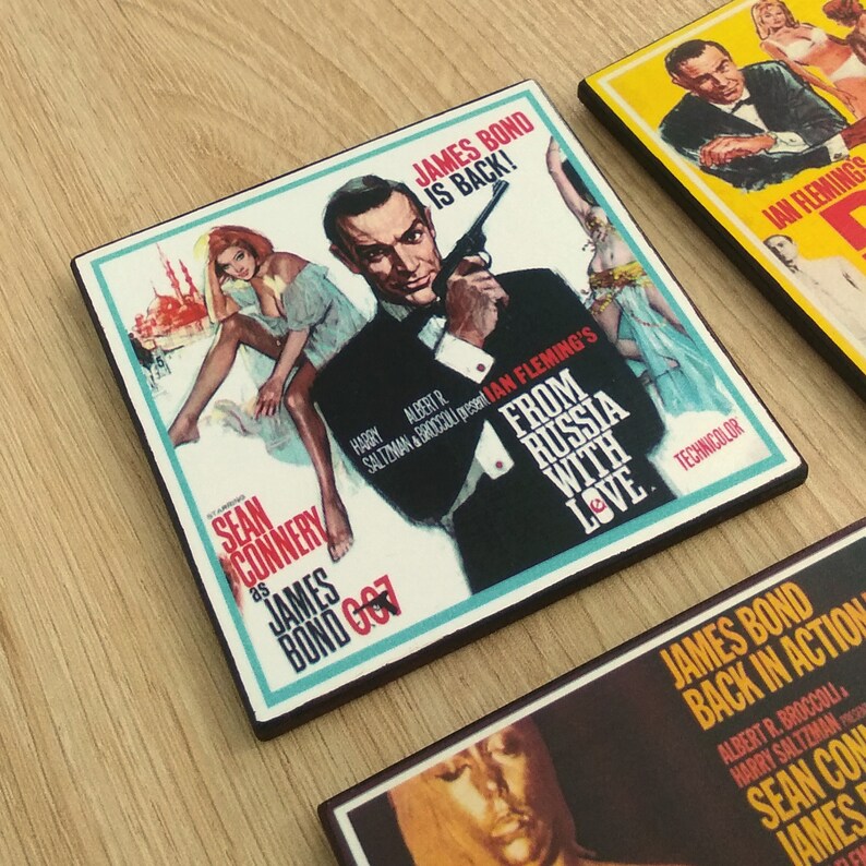 James Bond Coasters Set of 4, Classic Movie Coasters, Wood Coasters ...