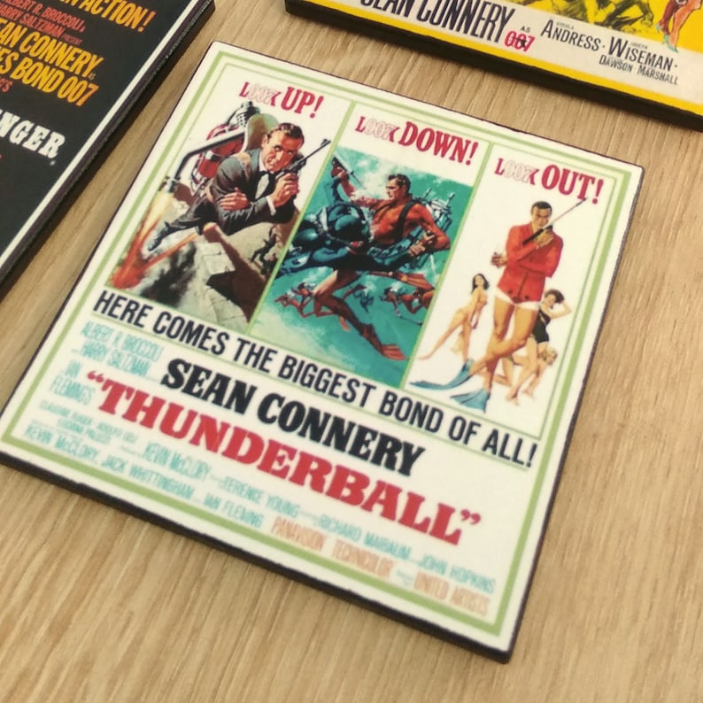 James Bond Coasters Set of 4, Classic Movie Coasters, Wood Coasters ...