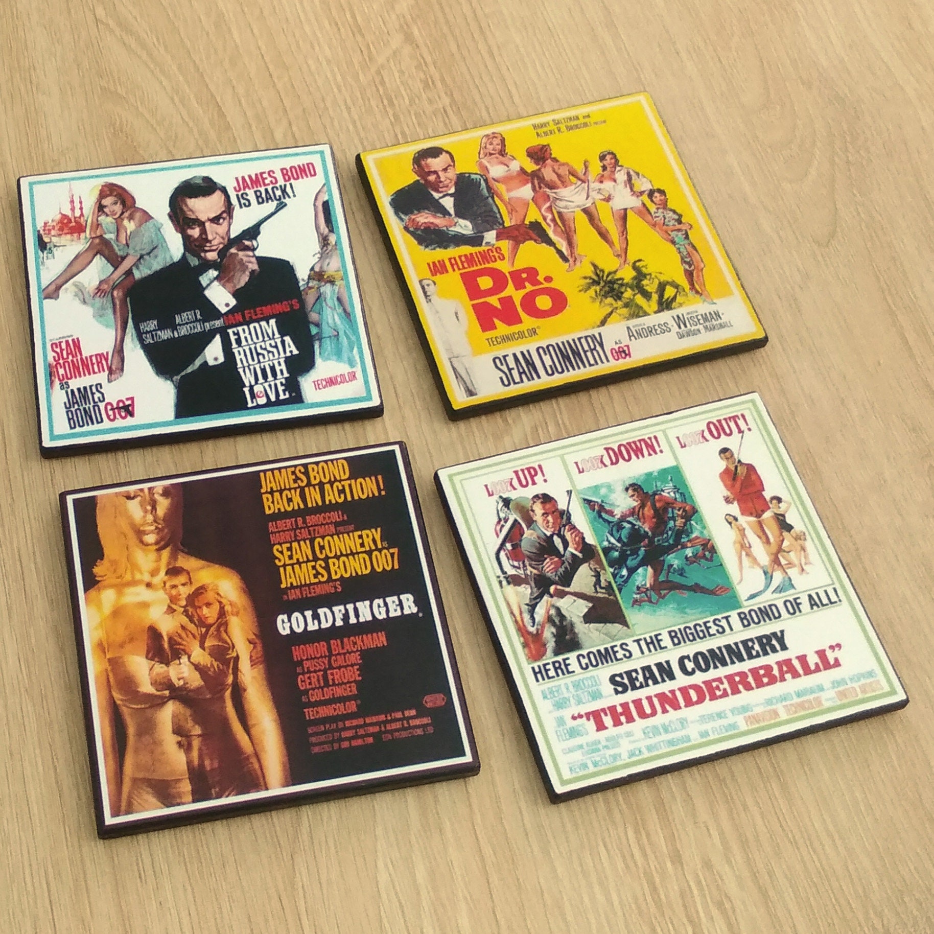 James Bond Coasters Set of 4 Classic Movie Coasters Wood | Etsy
