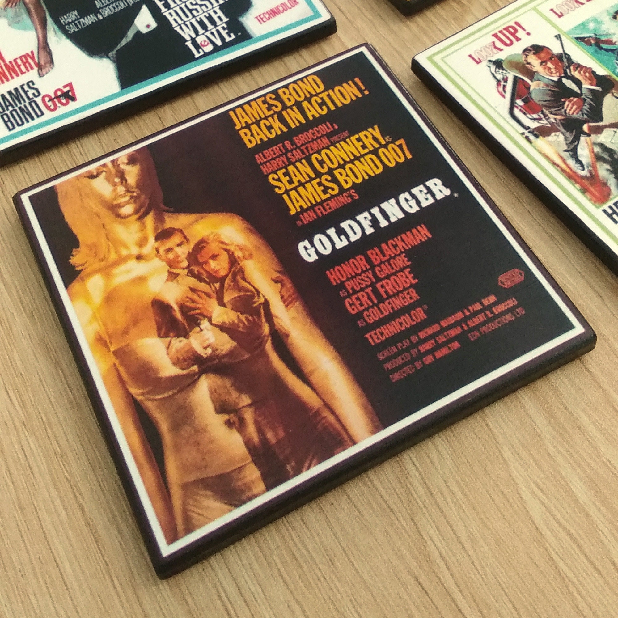 James Bond Coasters Set of 4, Classic Movie Coasters, Wood Coasters ...