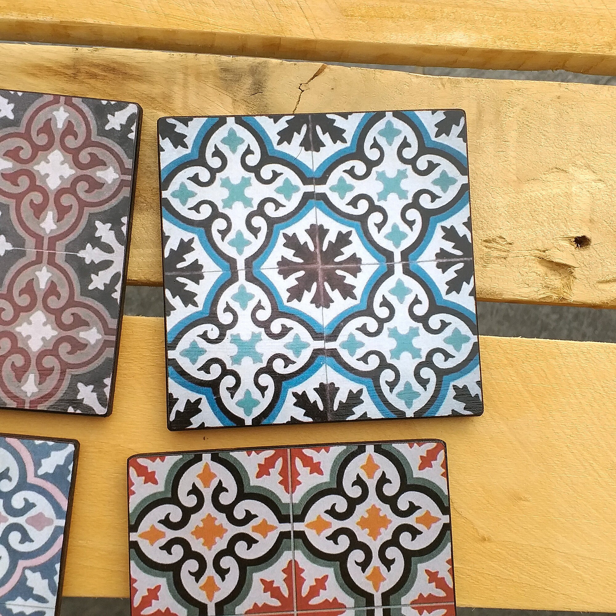 Wood Coasters Maltese Tile Print Set of 4 Pieces Birthday - Etsy
