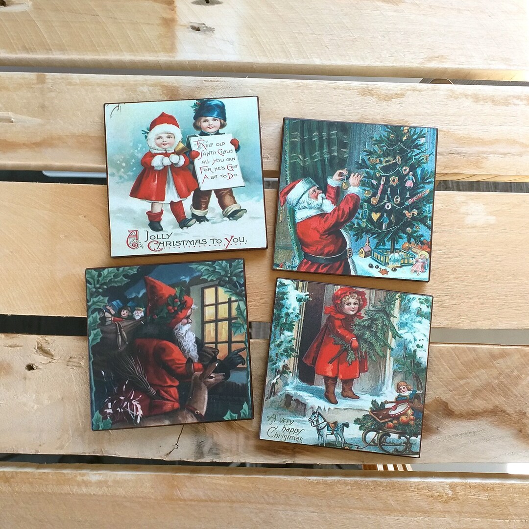 Christmas Coasters Set of 4 Made From Old Christmas Cards, Secret Santa ...