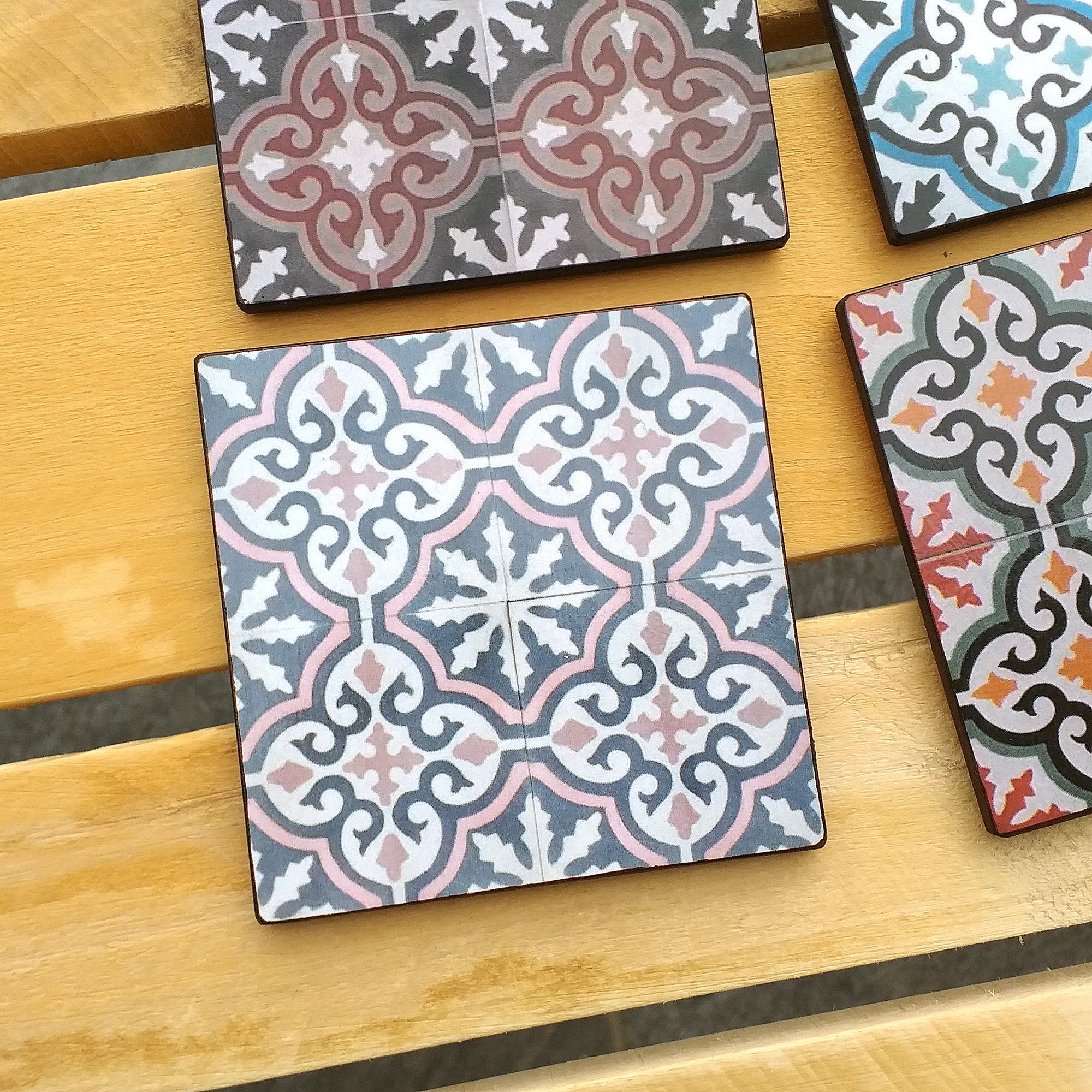 Wood Coasters Maltese Tile Print Set of 4 Pieces Birthday - Etsy