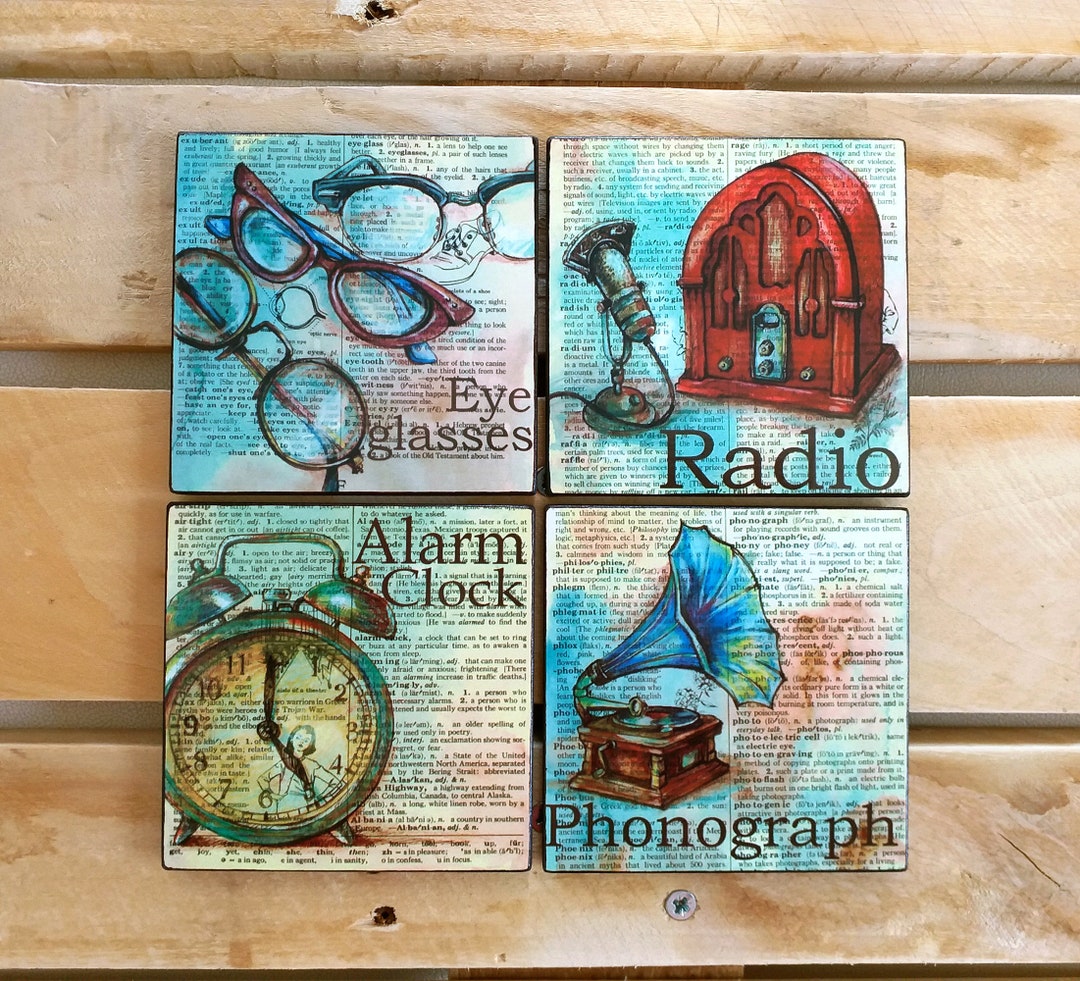 Art Deco Coasters Set of 4: Vintage Phonograph, Radio & Clock - Etsy
