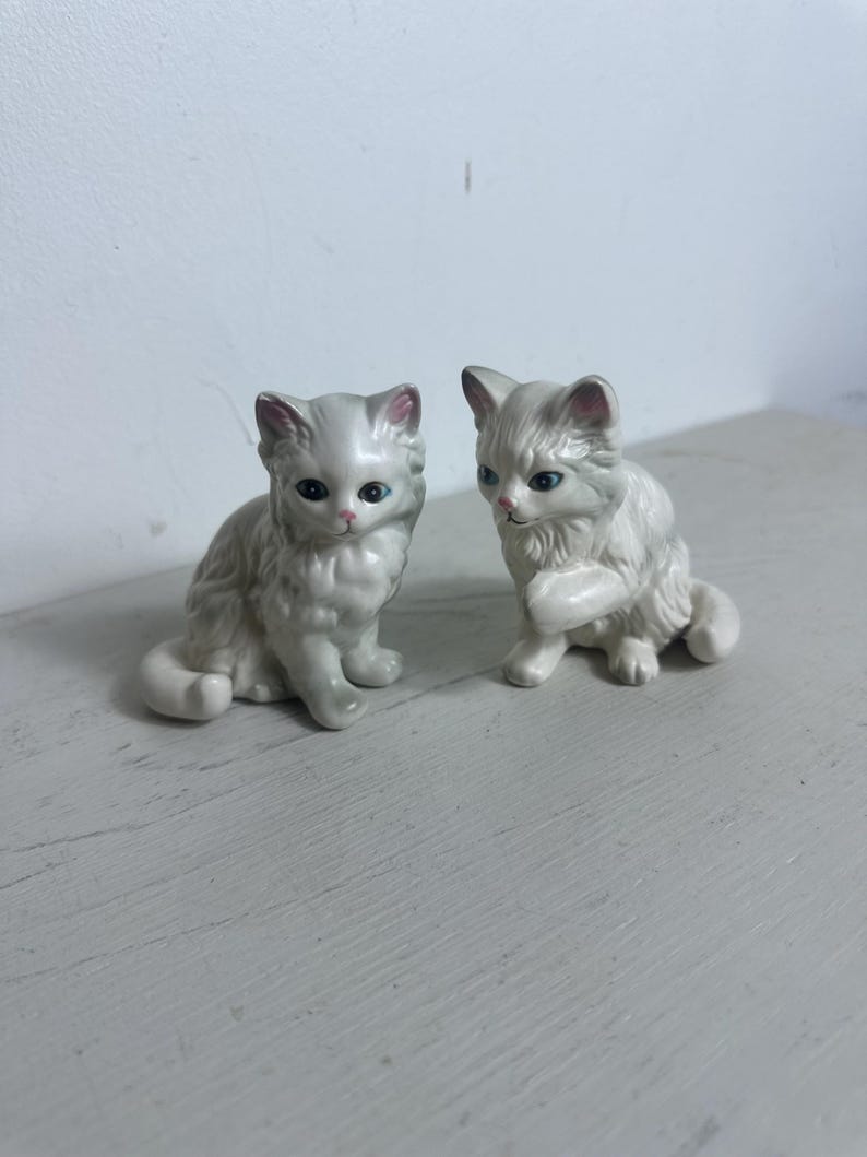 Vtg 3.75" LEFTON Set of Persian White Cats Kitty W/ Blue Eyes #1874 ...