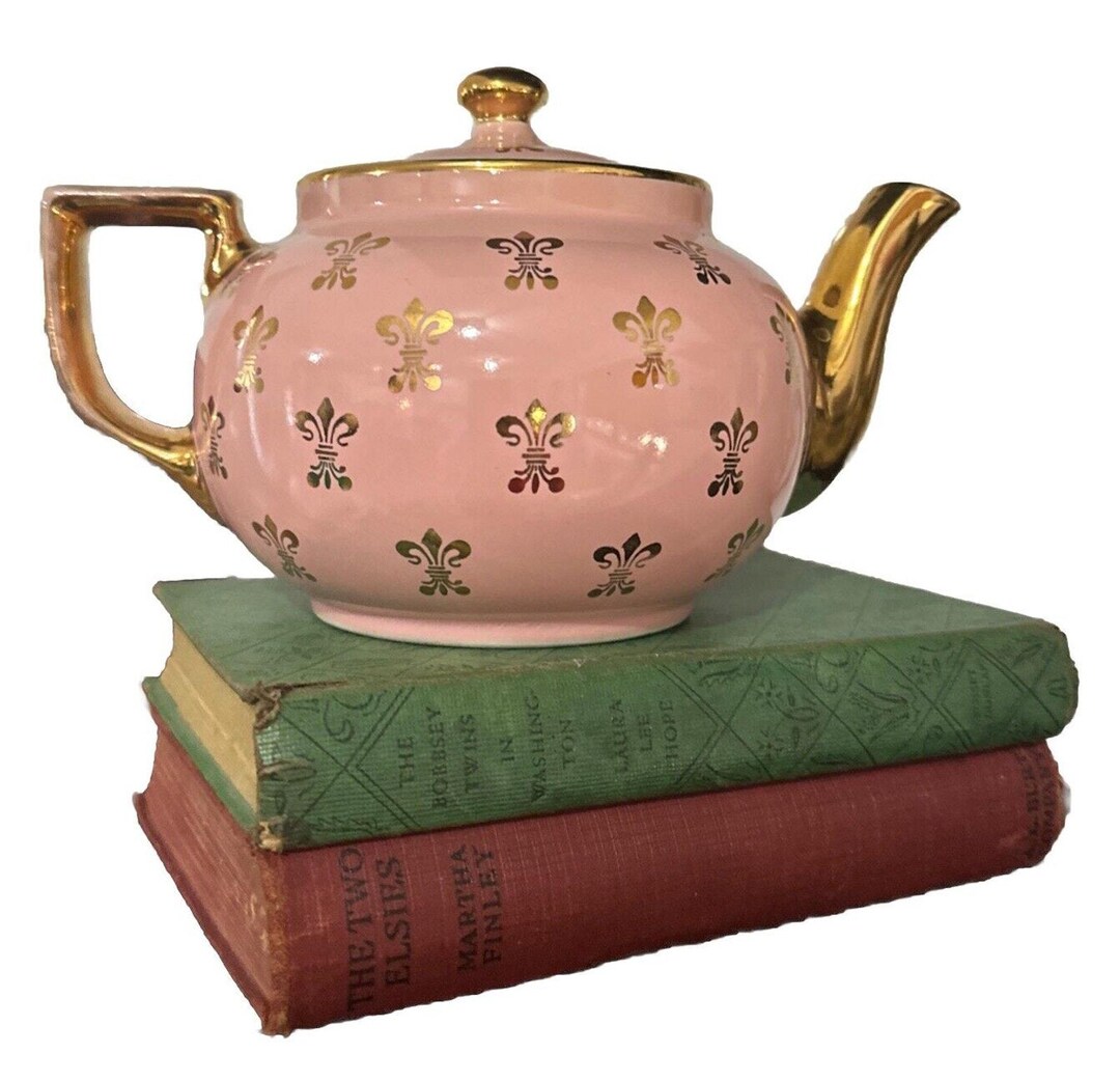 Hall China Pink Gold Label Fleur De Lis Boston Teapot Tea 6 Cup - Etsy