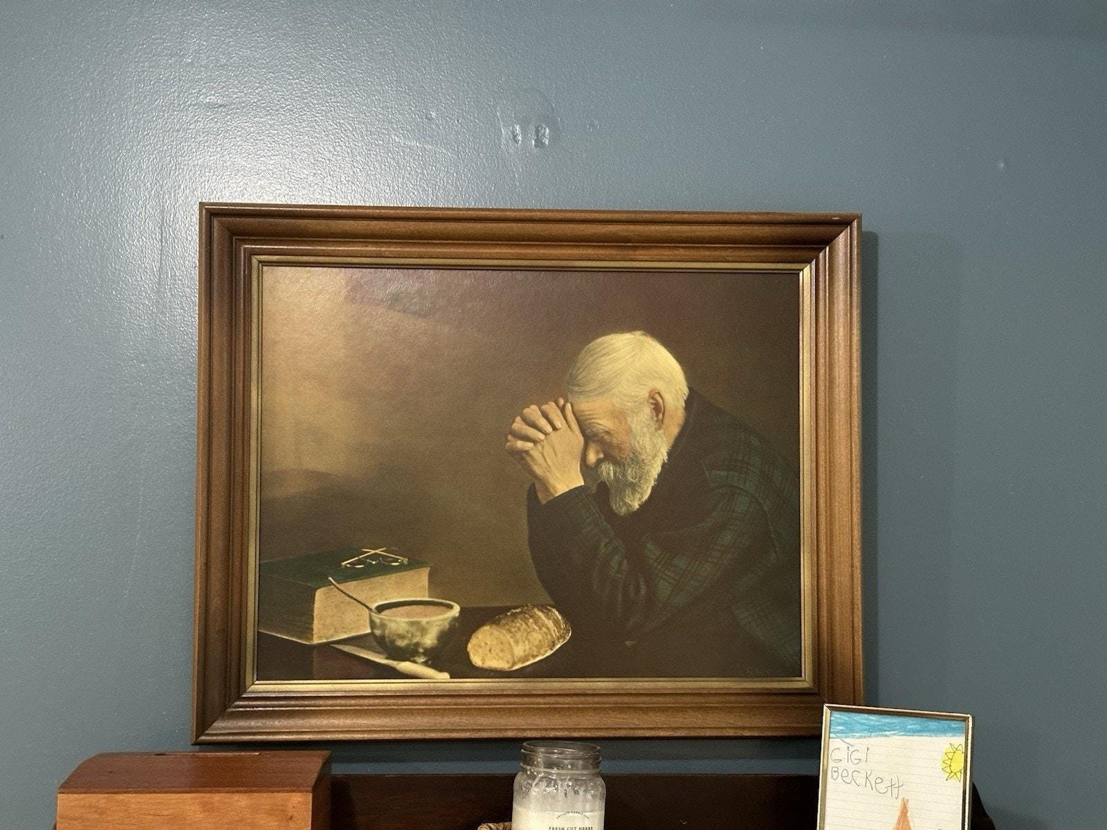 Vintage Eric Enstrom Praying Man “grace” Old Man Praying Over Bread ...