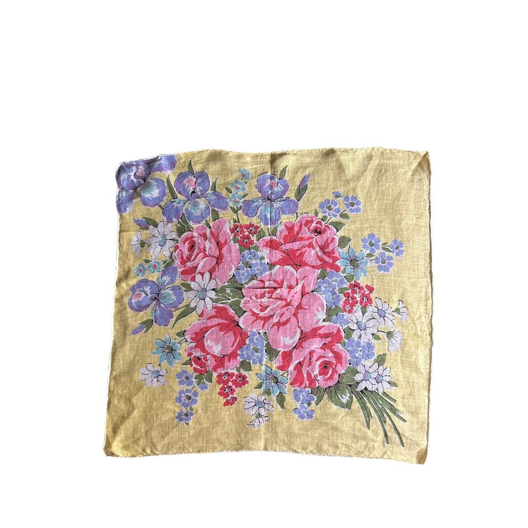Vintage French Country Floral Square Hankie Handkerchief - Etsy