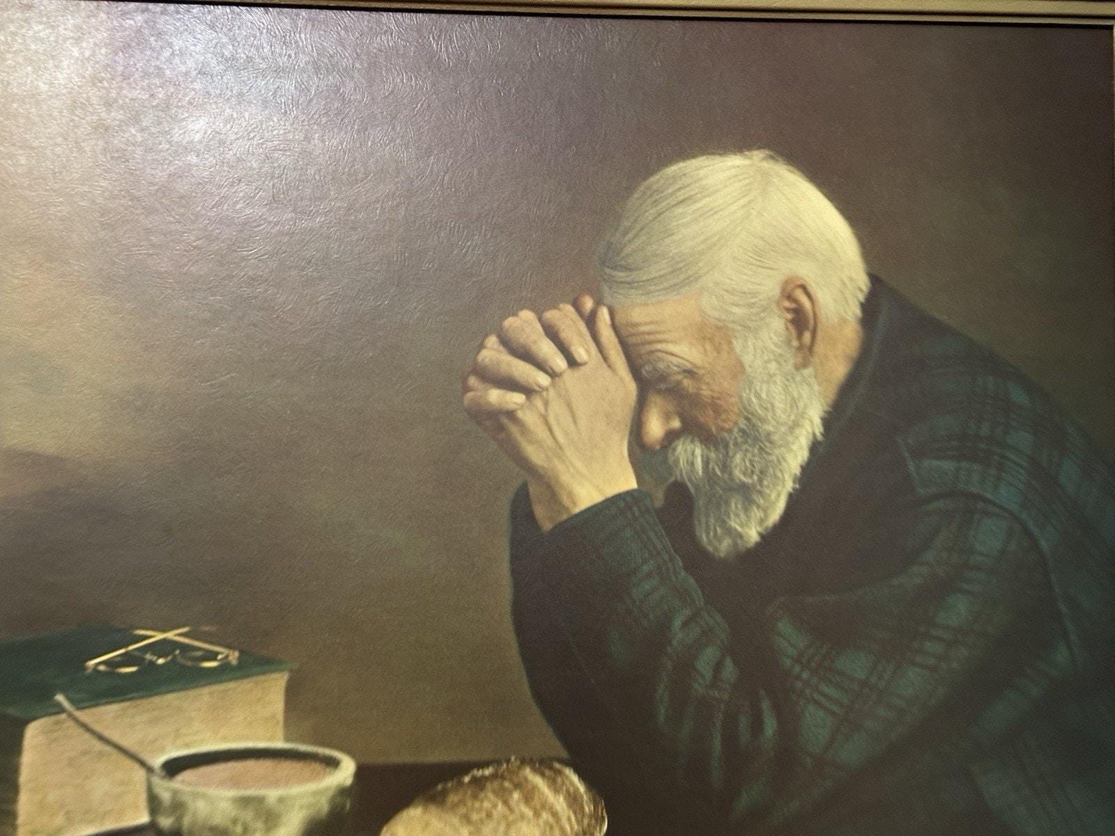 Vintage Eric Enstrom Praying Man “grace” Old Man Praying Over Bread ...
