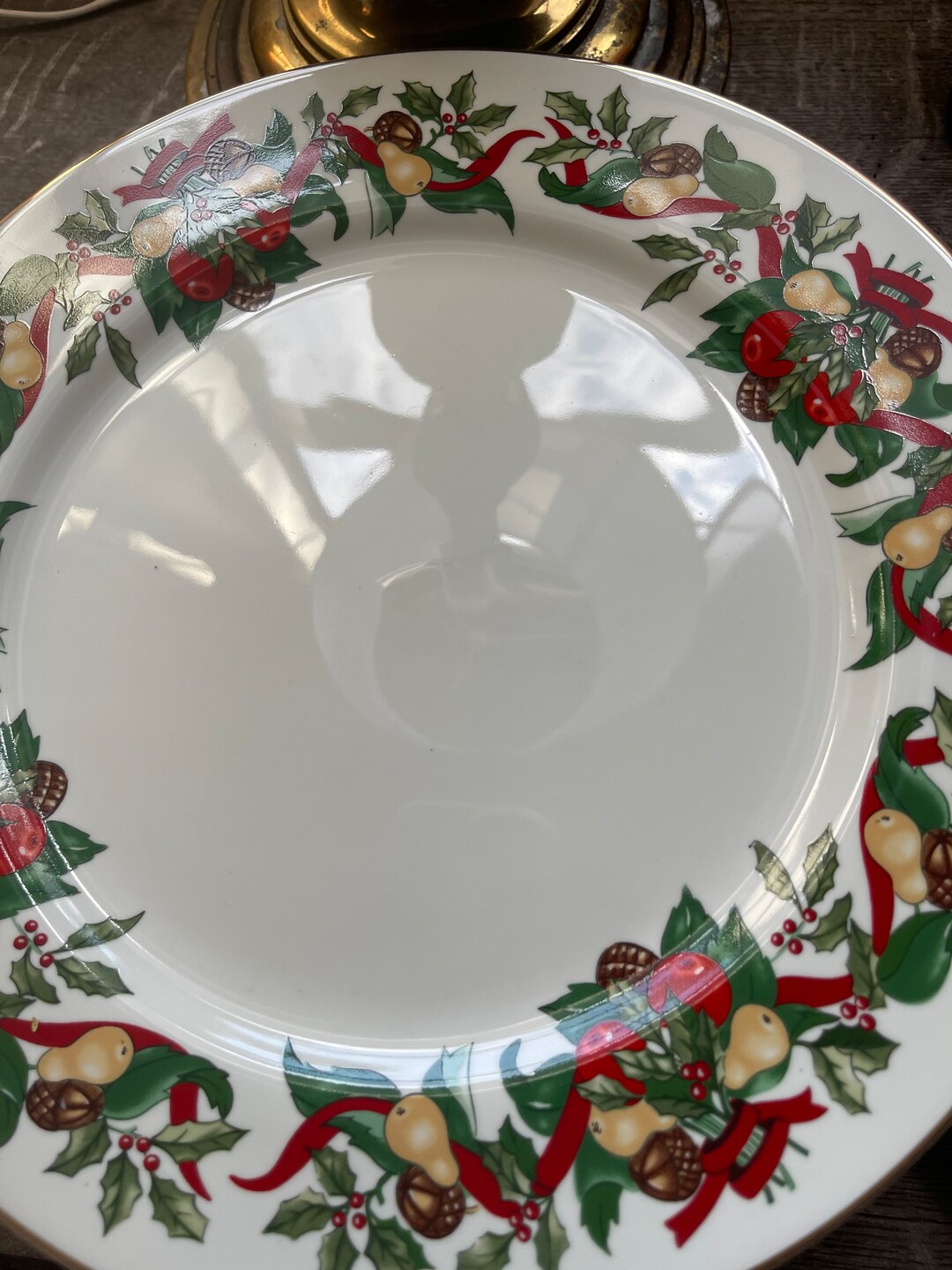AMC Christmas Bounty 4 Dinner Plates Ribbon, Holly, Fruit, EXC - Etsy