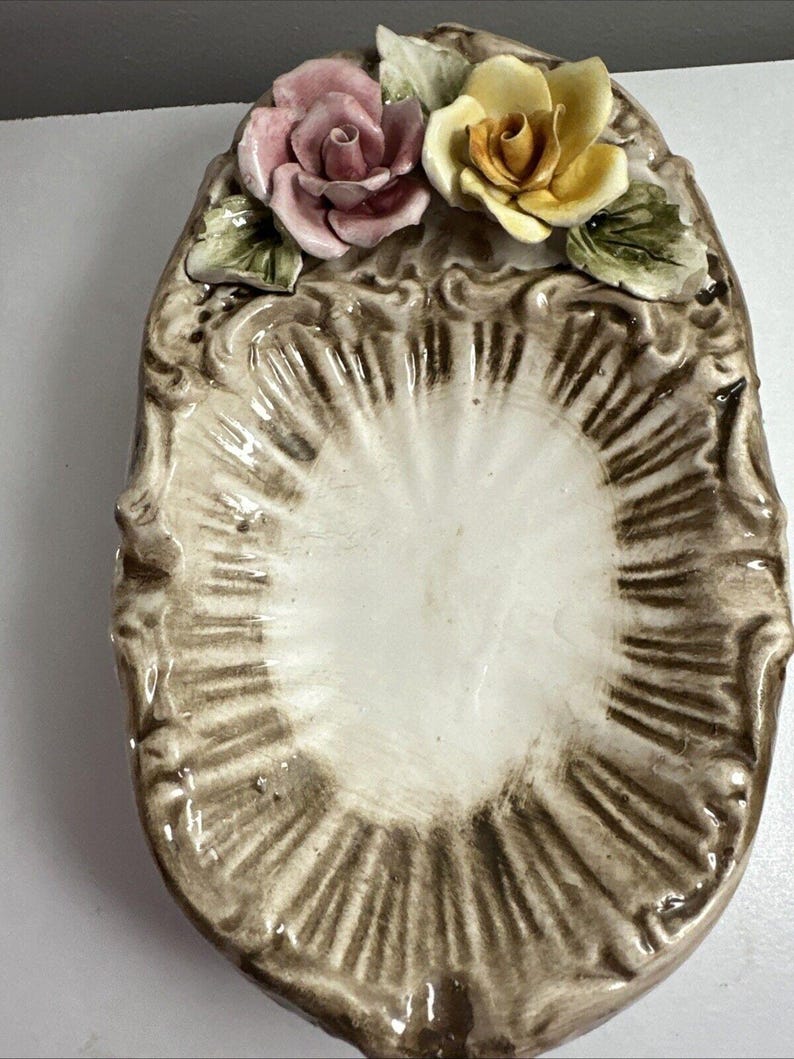 Capodimonte Italy Porcelain Floral Candy Dish Trinket Plate Ash Tray ...