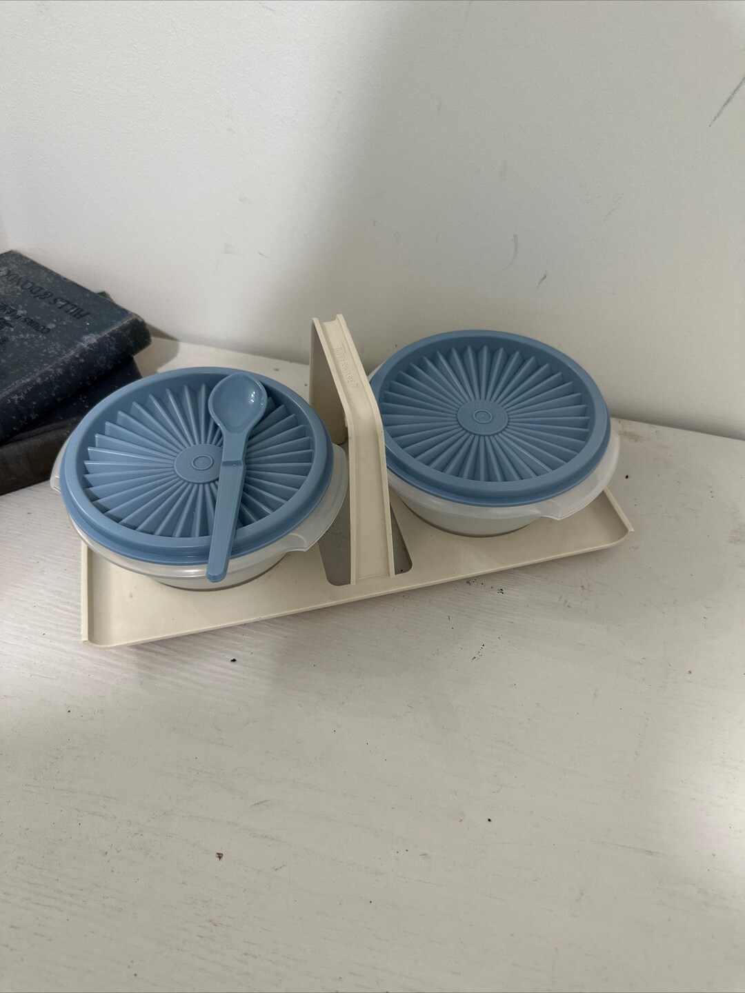 Vintage 7 Pc Tupperware Blue & Ivory Server Bowl/caddie Set - Etsy