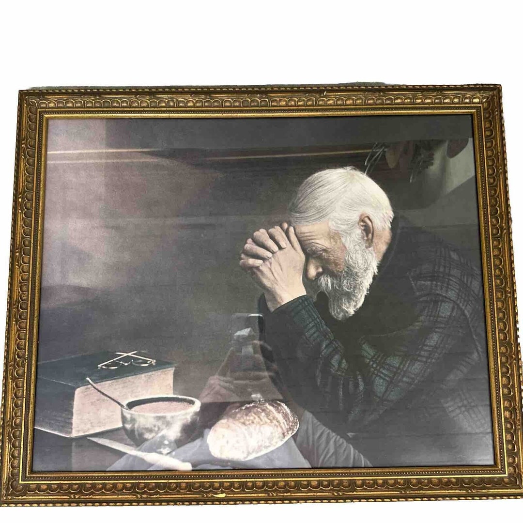 Grace Old Man Praying Picture Wood Framed Matted, Eric Enstrom 23x 19 ...