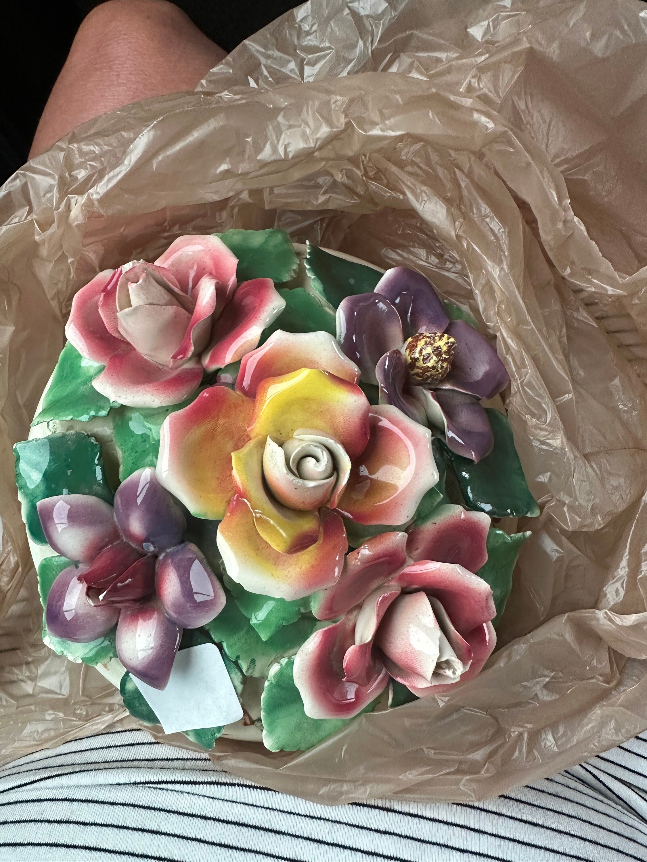 Vintage Capodimonte Style Bowl Vanity Trinket Box With Roses Oval 1940 ...