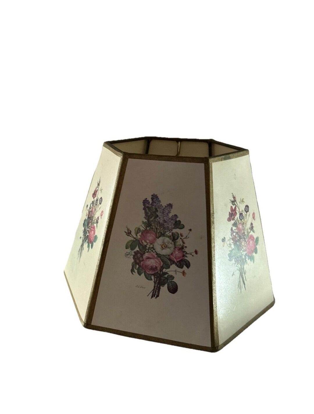 Vintage Hexagon Rose Floral Lamp Shade Mid Century Cottagecore English ...
