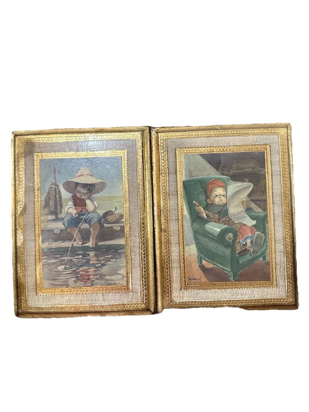 Italian Florentine Gilt Wood Plaques Boys Vintage Made in Italy 6”x8 ...