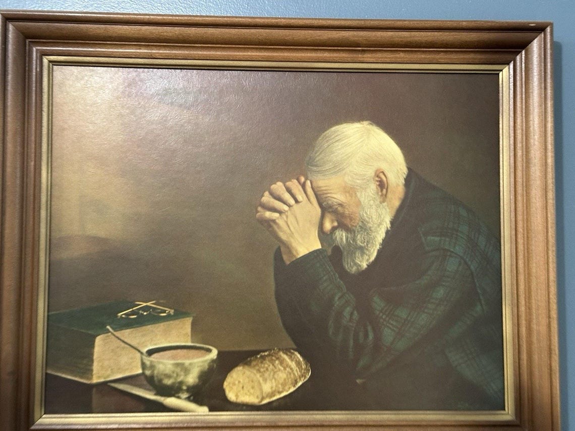 Vintage Eric Enstrom Praying Man “grace” Old Man Praying Over Bread ...