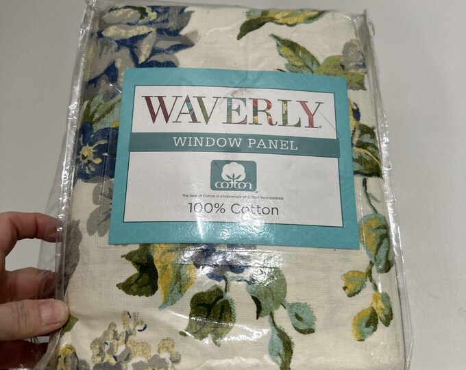 Waverly FLORAL FLOURISH Lined Curtain Panel PAIR Cottage Blue Green ...