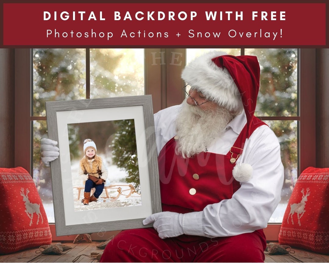 Santa Relaxing With A Picture Frame, Digital Background, Santa ...