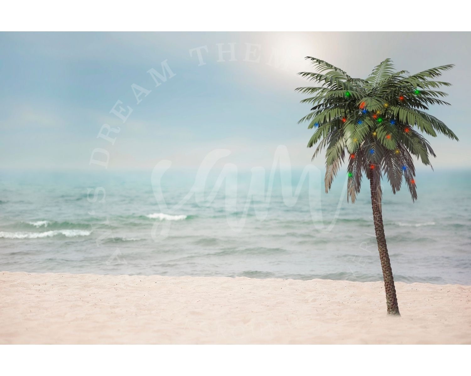 Decorated Palm Tree on the Beach Digital Christmas Backdrop - Etsy