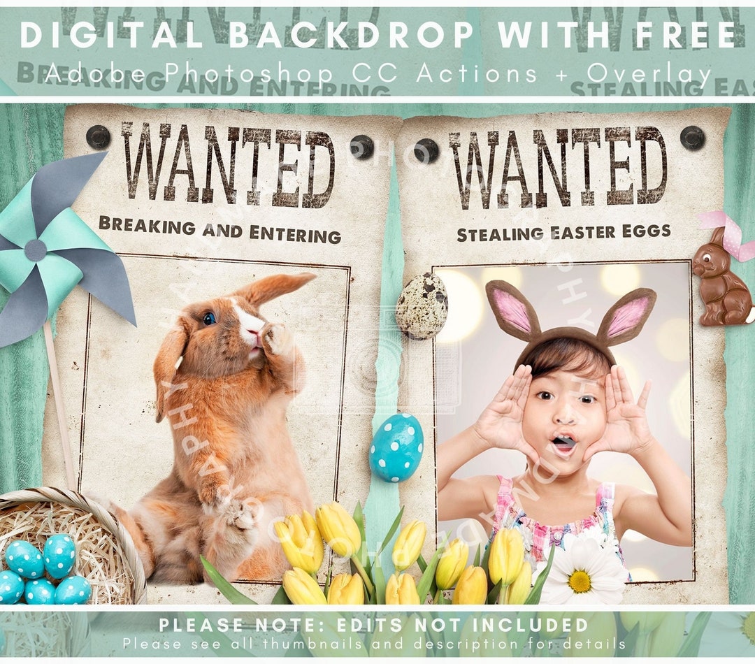 Wanted Poster With Easter Bunny, Digital Backdrop, Easter Composite ...