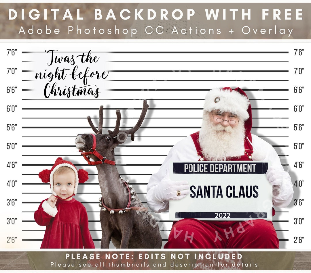 Santa in Jail With Reindeer Digital Background, Christmas Composite ...