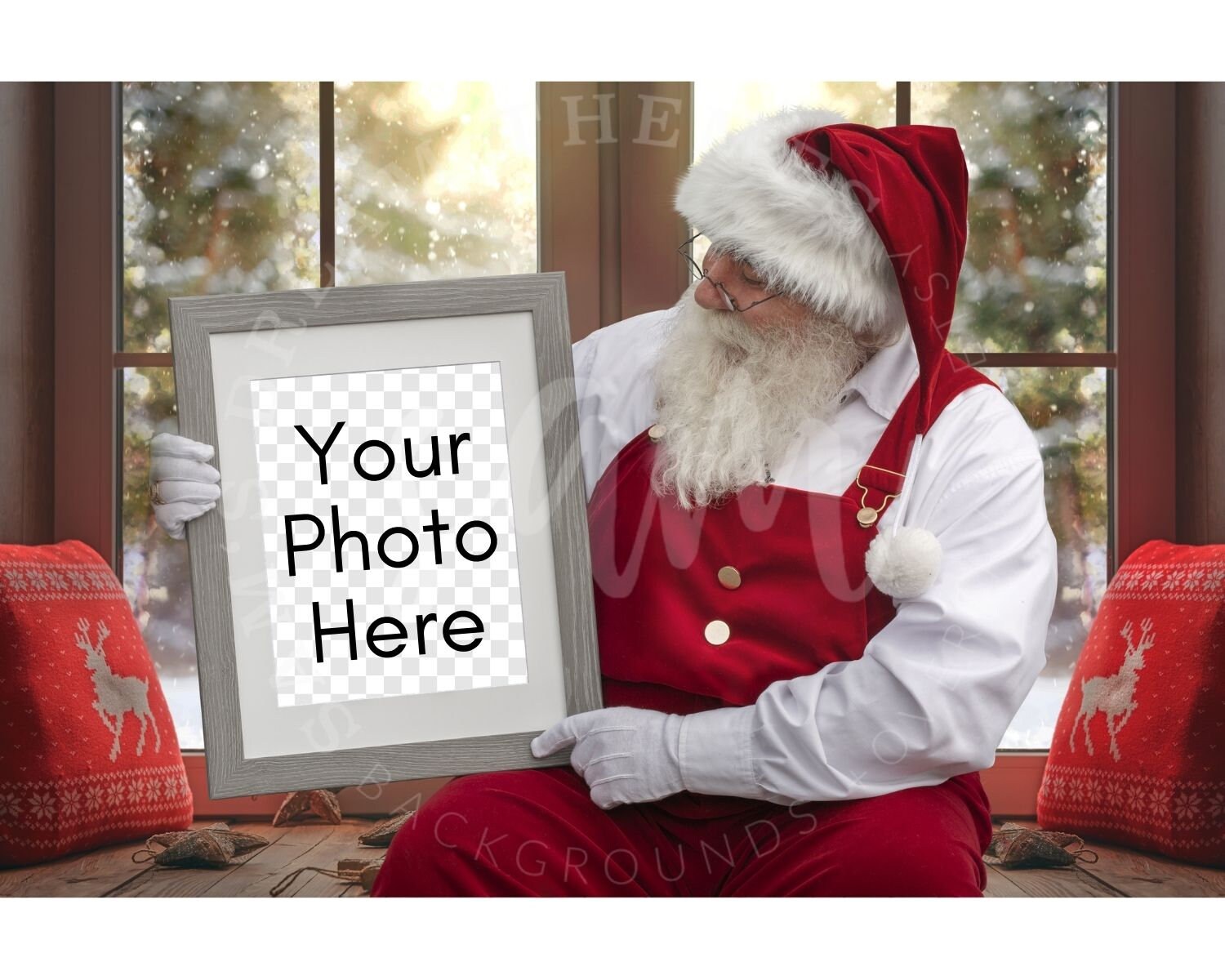Santa Relaxing With A Picture Frame, Digital Background, Santa ...