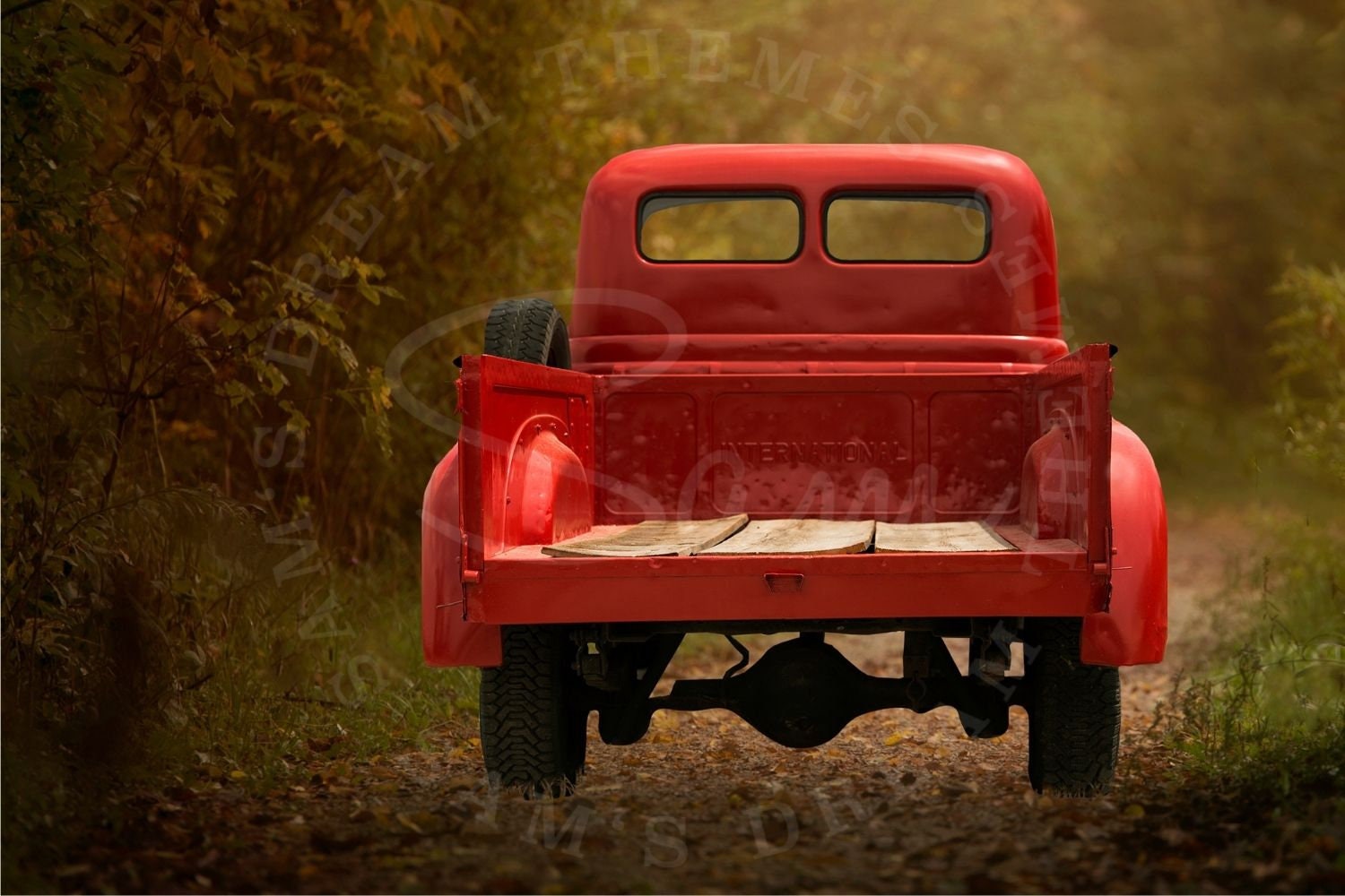 Vintage Red Truck Autumn Digital Backdrop | Etsy